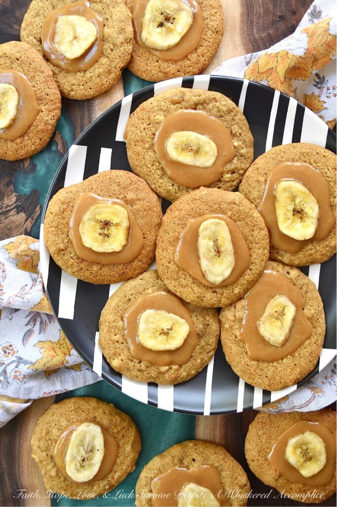 Banana Chip Cookies with Melted Caramel